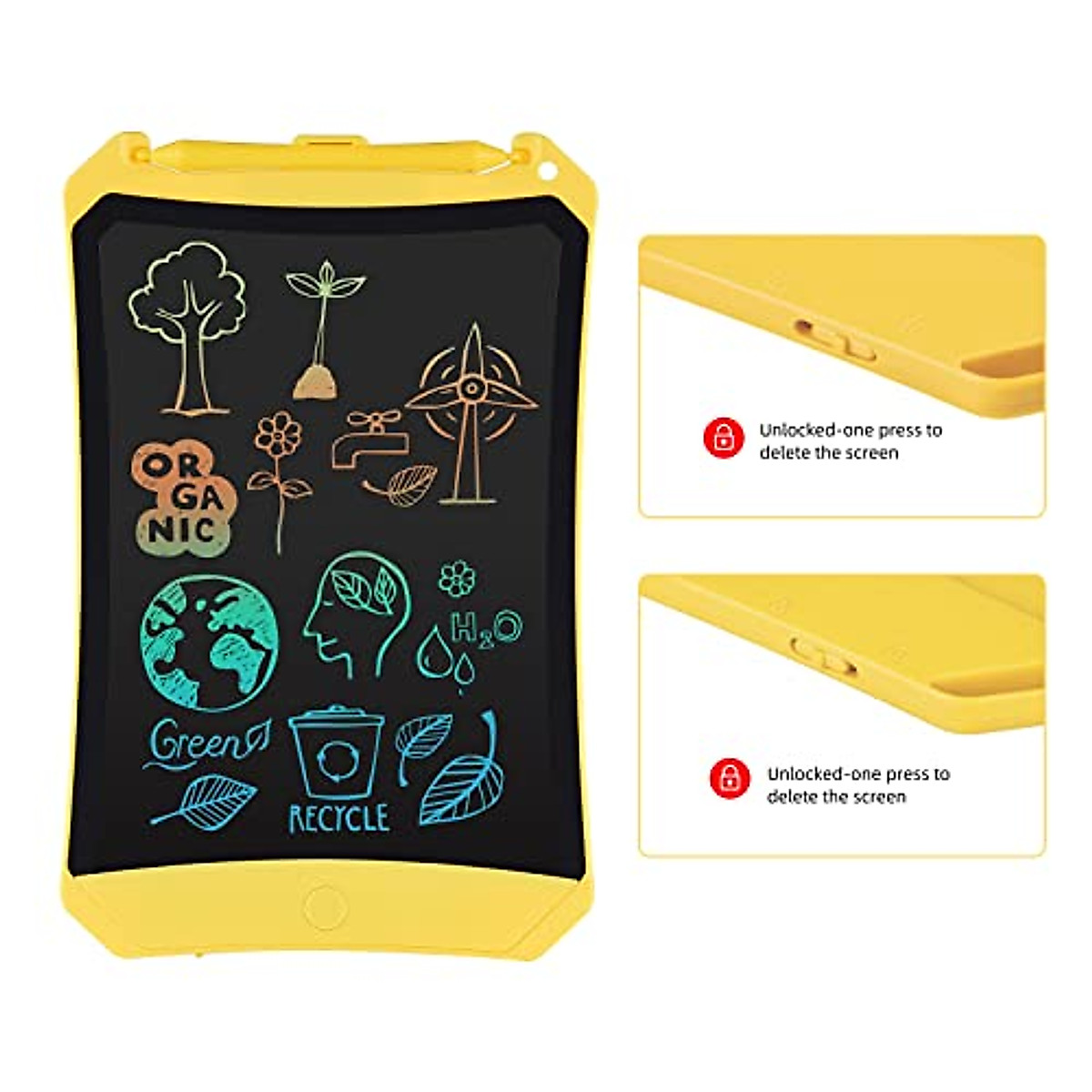 LCD Writing Tablet Electronic Doodle Board with Colorful Screen RaceGT 8.5-Inch Reusable Drawing Pad Gift for Kids and Adults at Home,School and Office Learning & Education Handwriting Aids - Yellow
