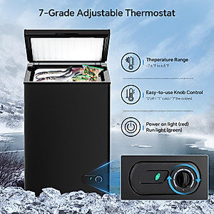 Kismile 3.5 Cubic Feet Chest Freezer with 2 Removable Baskets Free Standing Top Open Door Compact Freezer with Adjustable Temperature for Home/Kitchen/Office/Bar (3.5 Cubic Feet, Black)