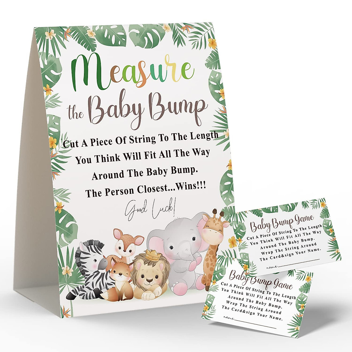 Baby Shower Games - Measure Mommy's Belly Game, How Big is Mommy's Belly, Mommys Belly Size Game, Includes a 5x7 Standing Sign and 50 2x3.5 Advice Cards(niu-k010)