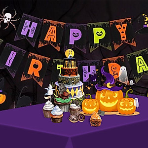 Yorcari 12 Pack Halloween Tablecloth Disposable Plastic 54 x 108 Inch Rectangle Tables Cloth Waterproof Disposable Plastic Table Cover for Halloween Party and Decorations (Black, Orange, Purple)