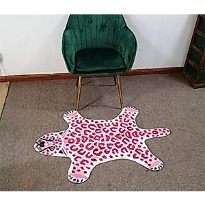 Pink Leopard Print Area Rug Faux Cowhide Cheetah Fur Skin Carpet Non-Slip Animal Printed Area Rug Throw Rugs Floor Carpet for Door Mat Bedrooms Room Decor (3.3x2.95Ft, Pink Leopard)