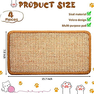 4 Pcs Cat Scratcher Mat Sisal Cat Scratching Pad Scratch Mat for Cat with Adhesive Loop Tape Cat Scratch Pad Rug for Protect Wall Couch Window Perch Cat Wall Furniture Cat Shelves, 15.7x7.8 In (Khaki)