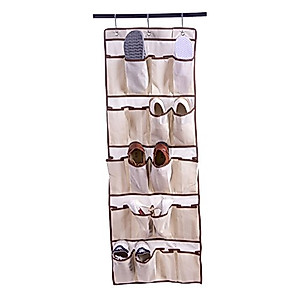 Amelitory Over the Door Shoe Organizer 20 Pockets Hanging Shoe Storage Fabric Beige