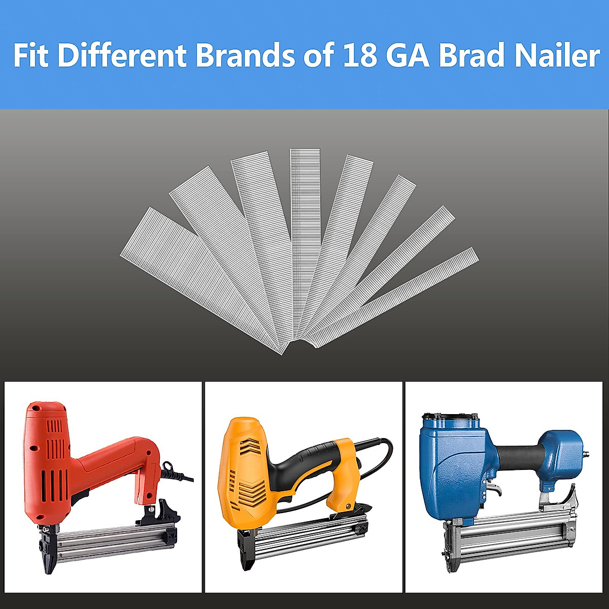18 Gauge Brad Nails 8 Sizes (2",1-3/4",1-1/2",1-1/4",1",3/4",5/8",2/5") Galvanized 18 GA Nail Gun Nails Assorted and Small Finishing Nails for Pneumatic, Electric Brad Nailer (1600)