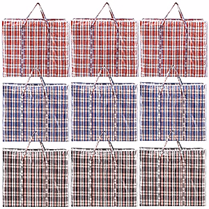 Hiceeden 9 Pack 108L Checkered Moving Storage Bags, Extra Large Travel Plaid Bag Alternative to Moving Boxes, Dorm Laundry Tote Organizer with Strong Zipper and Handle for Clothes, Pillows, Bedding, Red / Blue / Black