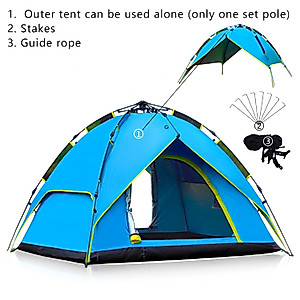Wind Tour 3-4 Persons Instant Automatic Camping Tent, Waterproof Sun Shelters Backpacking Tents Quick Set up for Traveling, Hiking, Hunting, Fishing (Blue- Without 2 Poles+tarp)