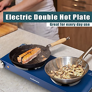Hot Plate, CUSIMAX Double Burner, 1800W Electric Cooktop, Cast Iron Hot Plate for Cooking, Portable Electric Stove, Stainless Steel Countertop Burner, Easy to Clean, Blue