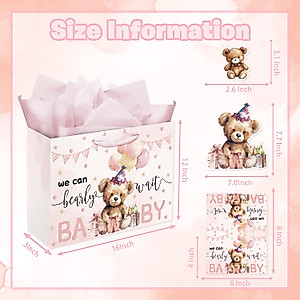 16" Large Baby Girl Gift Bag, 3D Making Pink Bear Baby Gift Bag with Handle, Tissue Paper and Greeting Card