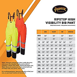 Pioneer Ripstop High Visibility Bib Pant - Safety Rain Gear – Hi Vis, Waterproof, Reflective, Work Overalls for Men – Orange, Yellow/Green