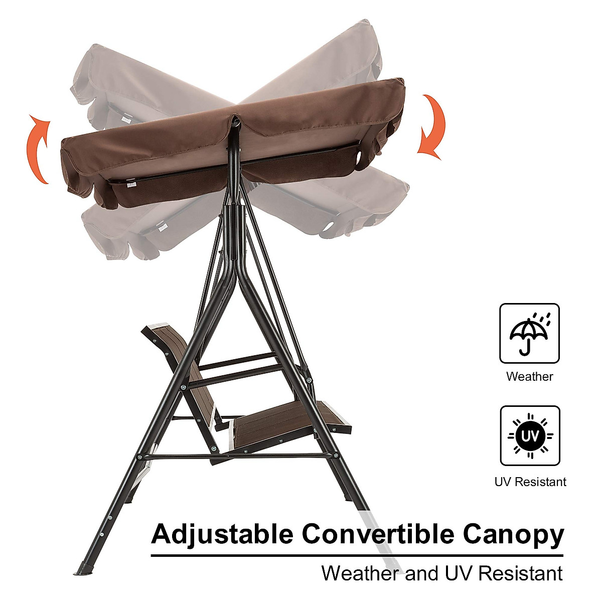 MCombo Outdoor Patio Canopy Swing Chair 3-Person, Steel Frame Textilence Seats Swing Glider, 4507 (Brown)