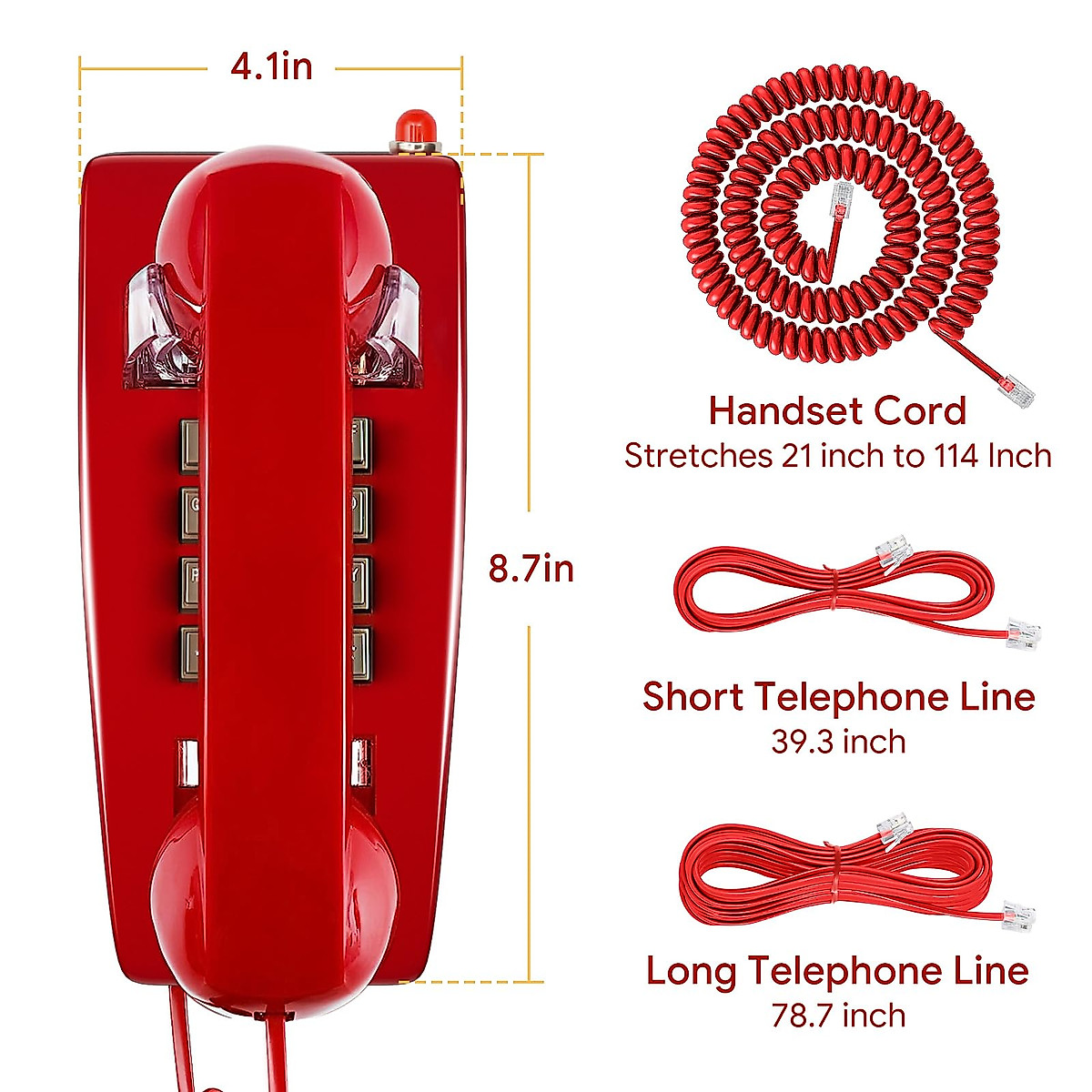 Retro Wall Phones for Landline with Mechanical Ringing Classic Corded Telephone Wall Mounted with Indicator Waterproof Old Style Phone for Home Hotel and Office