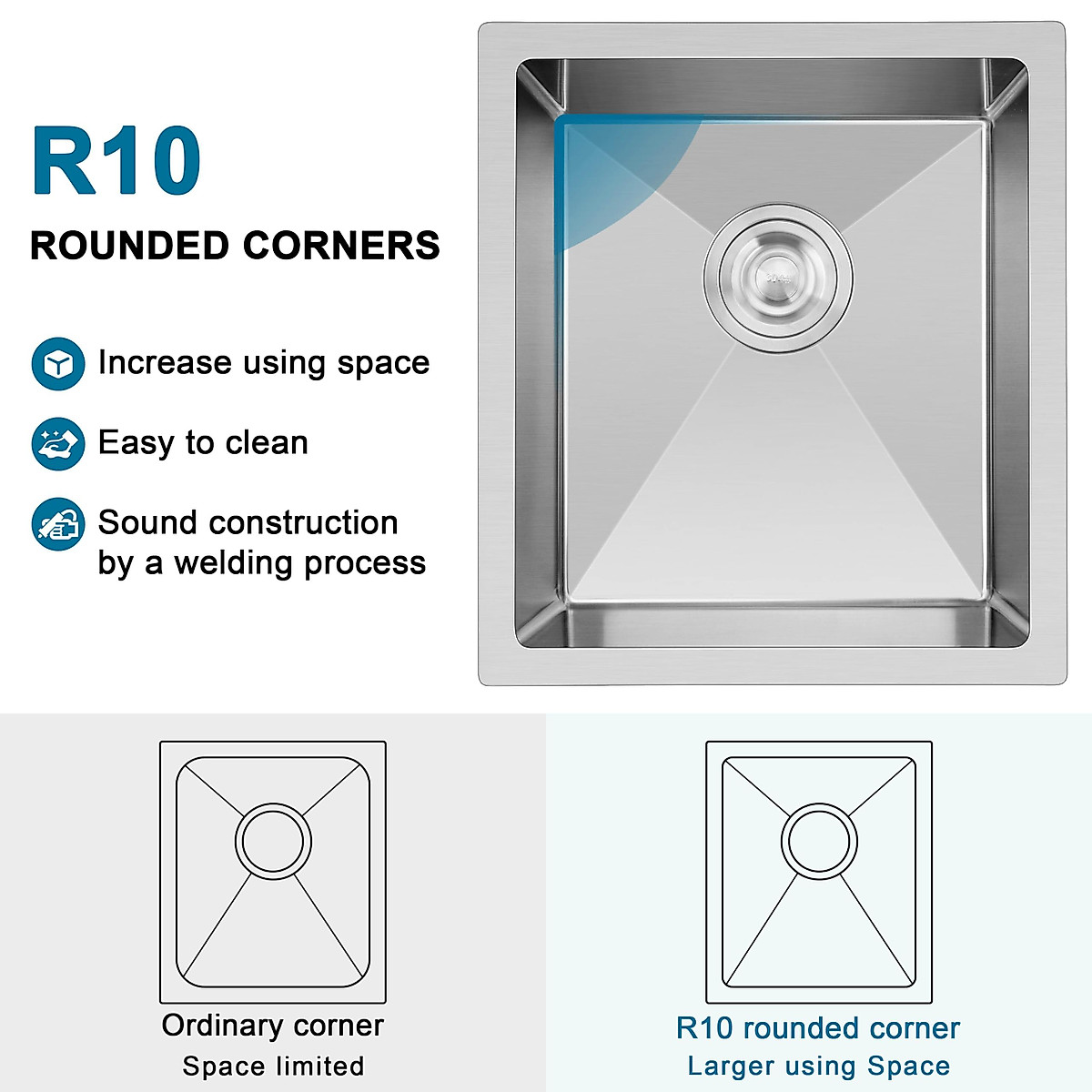 Herogo 15×17 Inch Undermount Kitchen Sink with Faucet Combo, Stainless Steel Utility Rv Bar Sink, Small Outdoor Farmhouse Sink, Laundry Room Deep Single Bowl Sink with Brushed Nickel Kitchen Faucet