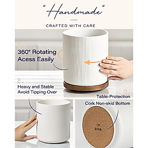 getstar Utensil Holder, 360° Rotating Large Kitchen Utensil Holder, Ceramic Cooking Utensil Holder for Kitchen Counter with Rotatable and Detachable Wooden Base
