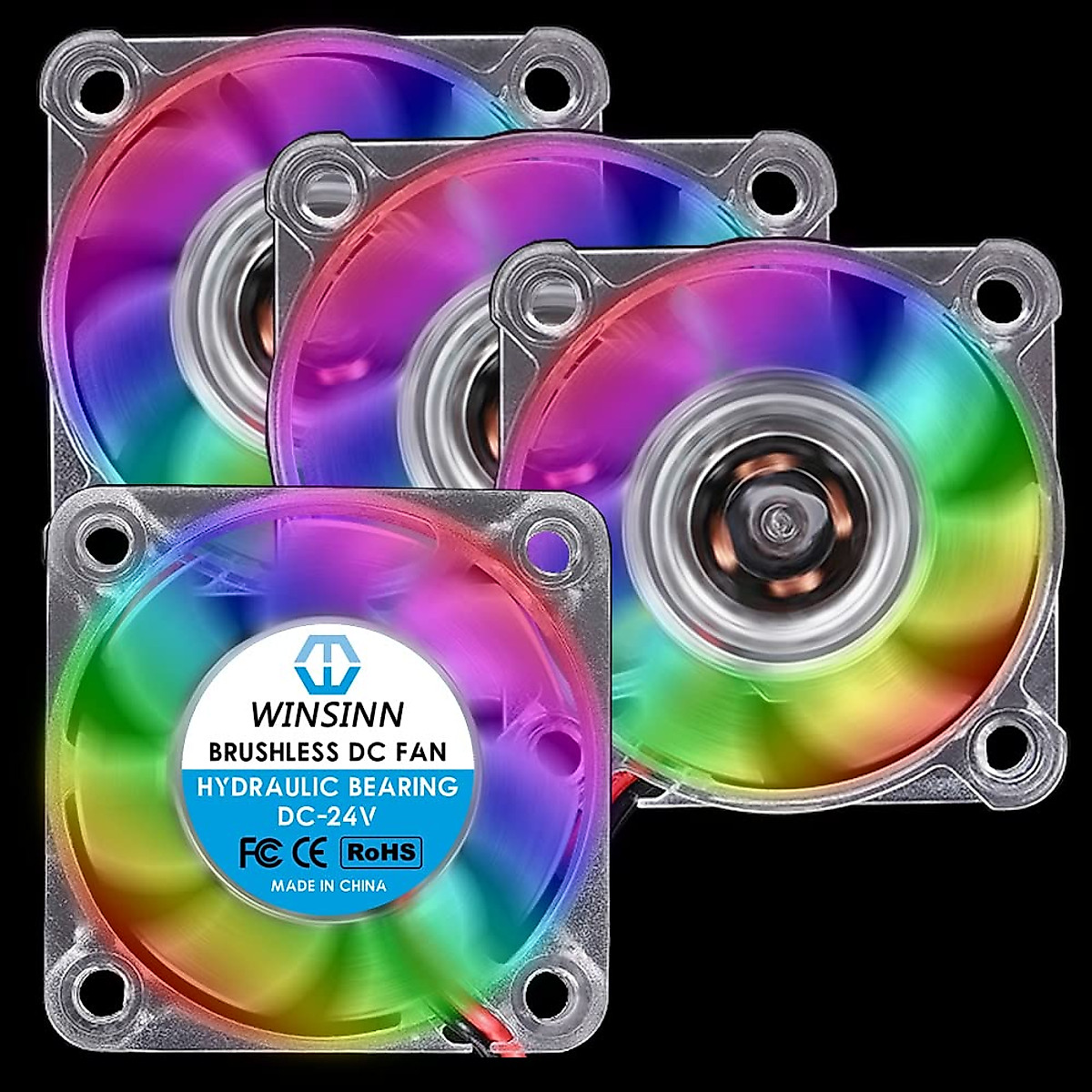 WINSINN 40mm RGB Fan 24V, Ender 3 Fan Upgrade 24 Volt Fans LED Colorful 4010 Hydraulic Bearing, Works with Ender 3 Pro 3X CR-10S (Pack of 4Pcs)