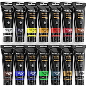 ARTEZA Acrylic Paint Set of 14 Colors, 4.06 Ounce Tubes, Non-Toxic Acrylic Artist Paints. Art Supplies for Painting