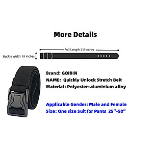 2 Pack-Metal Buckle Quick Release Outdoor Tactical Belt for Men Stretch Nylon Web Belt for Hunting Camping (BLACK+GREY)