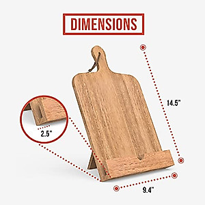 Chef Pomodoro Classic Cookbook Recipe Stand, 100% Natural Wood | Fits iPad Tablets and Cookbooks, Wooden Kickstand (Acacia Wood)