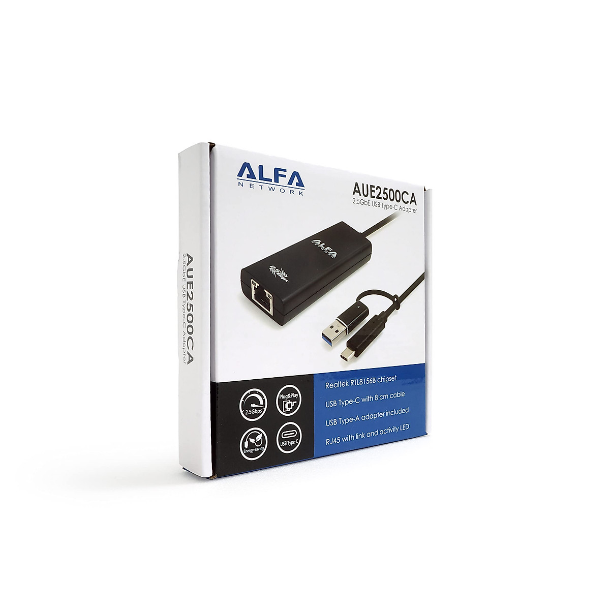 Alfa 2.5 GbE Type-C SuperSpeed USB 5 Gbps Card with Realtek™ RTL8156B and Type-A Adapter