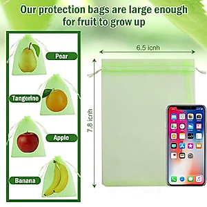 June Fox 50 Pcs Fruit Protection Bags 6x9 inch, Fruit Netting Cover Bags with Drawstring, Mesh Fruit Protectors Barrier Bags for Mangoes Tomatoes Fruit Trees Veggies Garden (Green)