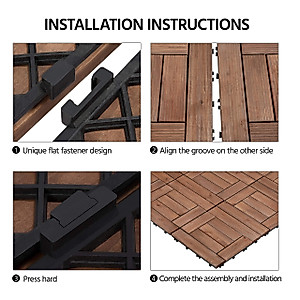 Topeakmart 27PCS Patio Deck Tiles Interlocking Wood Composite Decking Floor Tiles 12 x 12in Brown for Outdoor & Indoor Patio Garden Deck Poolside