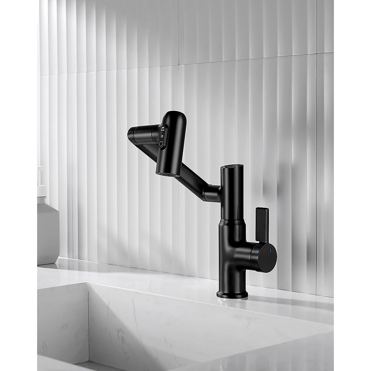 Lefton Rotatable Bathroom Faucet with Temperature Display in Fahrenheit (Batteries-Free), 3 Water Outlet Modes, Matte Black, BF2204-3