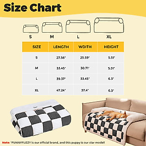 FUNNY FUZZY Pet Couch Covers for Dogs, Dog Couch Cover Bed Plush Pet Mat for Furniture Protector Cream Square Plaid Cozy Washable Sofa Cover for Cats, Medium, Black