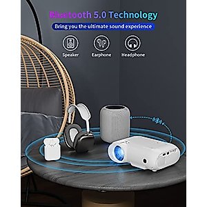 Projector - 4K Support Portable Projector Bluetooth 5G WiFi Native 1080P, 400 ANSI Lumen, YOTON Y7 Phone Projector with Carrying Case, Compatible with HDMI/VGA/USB Home Theater Movie Projector