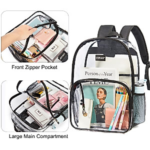 COVAX Clear Backpack, See Through Clear Bookbags, Water-resistant PVC Transparent Backpack for School, Work, Security, Sporting Events