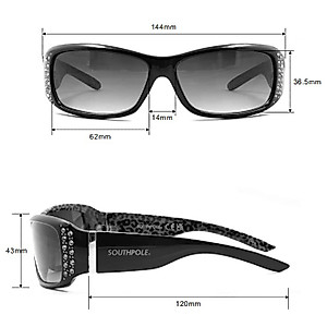 SOUTHPOLE Women's 1067SP Bedazzled Wrap UV400 Protective Rectangular Sunglasses. Cool Gifts for Her, 62 mm, Black Zebra