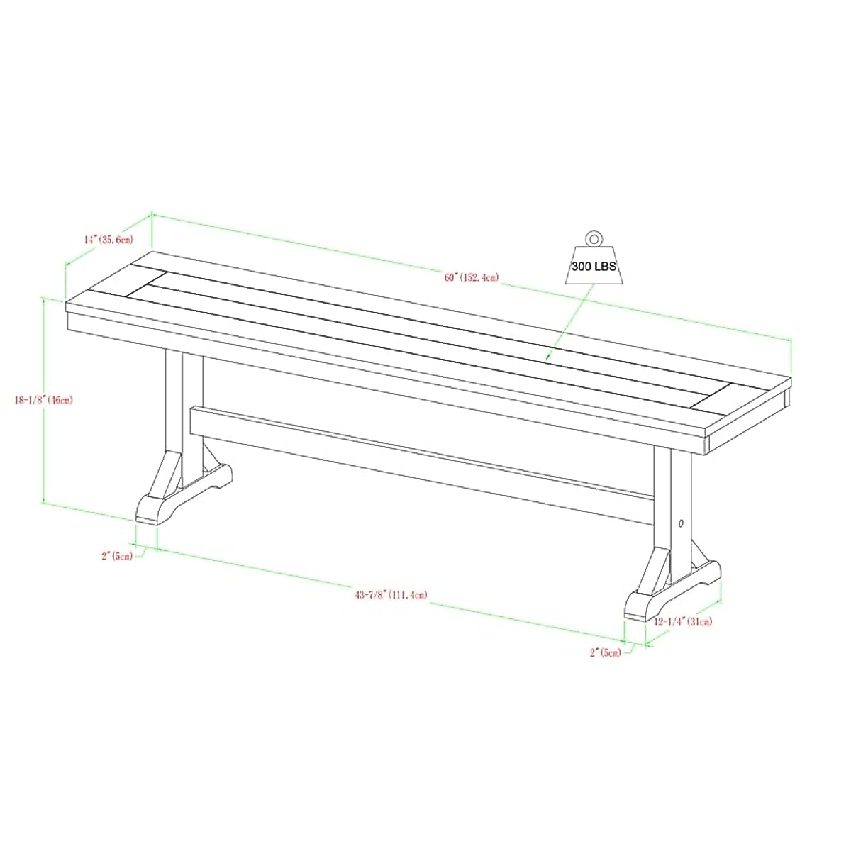 Walker Edison 3 Person Modern Farmhouse Wood Armless Kitchen Table Set Dining Chairs, 60 Inch, Black