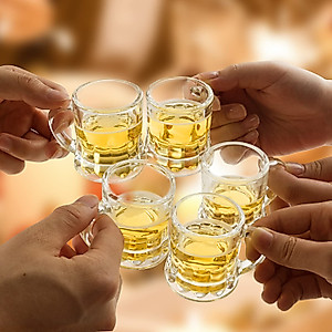 JUXINGDAZYF Mini Beer Mug Shot Glasses, Mini Beer Shot Glasses Set of 24, 2 Oz Mini Beer Mugs with Handles, Mini Glass Mugs for Beer, Whiskey, Tequila, Vodka