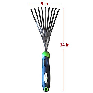 Garden Guru Stainless Steel Hand Rake Soil Tiller with Ergonomic Handle, Great for Gardening, Cultivating, Loosening Soil & Spreading Mulch