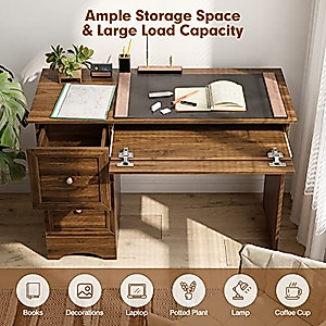 Tangkula Computer Desk with 3 Drawers, Wooden Home Office Desk PC Laptop Notebook Desk, Compact Study Desk Writing Desk, Computer Workstation Ideal for Home & Office