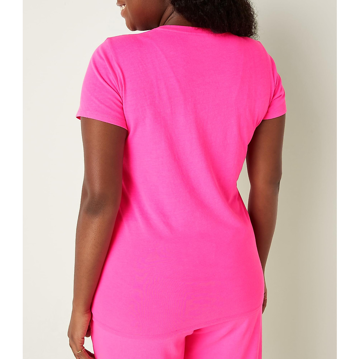 Victoria's Secret Women's Pink Logo Short Sleeve T-Shirt, Women T Shirt, Logo Pink, (XL)