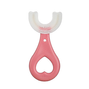 Bluelans Kids Toothbrushes, U Shaped Whole Mouth Silicone Childrens Toothbrush Silicone Bristles Massage Gums Toothbrush All-Round Cleaning for Baby Toddlers Pink B