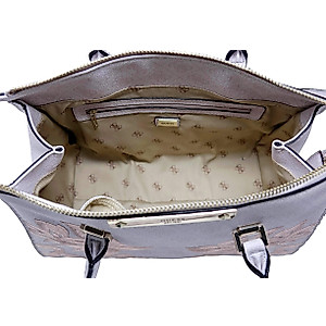 GUESS Women's Britta Logo Floral Embroidery Satchel Crossbody Bag Handbag - Cement