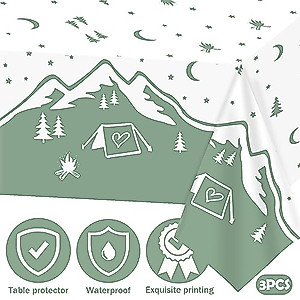 ssailue decor 3pcs Camp Bachelorette Party Disposable Tablecloth,Mountain Camp Bachelorette,Weekend in The Woods for Girls Bridal Shower Wedding Engagement Party Decorations