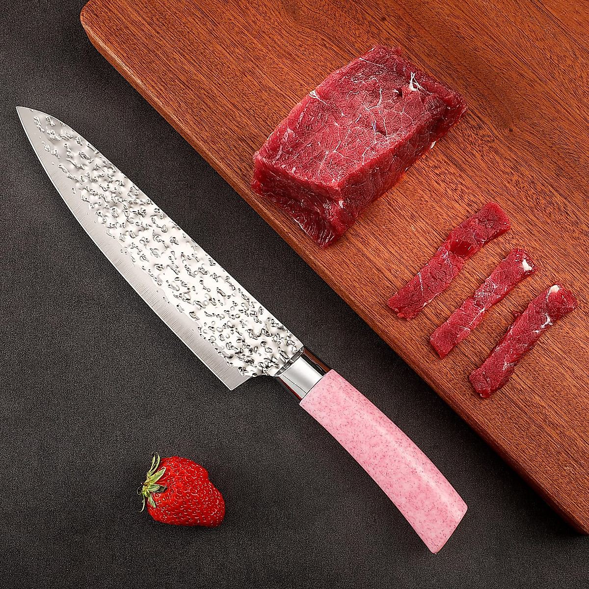 Kitchen Knives Set, High Carbon Stainless Steel Knife Set 15 PCS, Super Sharp Cutlery Knife Set with Clear Acrylic Stand, Sharpener Knife Block Set, Pink Knife Set