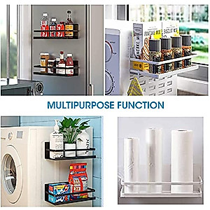Gerguirry Magnetic Spice Racks White, Magnetic Shelves for Refrigerator Kitchen Shelf Organizers and Storage with 4 Removable Hooks Easy to Install（2 Pack