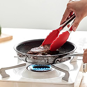 Kitchen Tongs with Silicone Tips - ForTomorrow Set of 5, 7 9 Inch Premium Silicone Tipped Tongs for Cooking Heat Resistant, Serving Food, BBQ