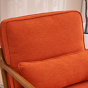 Karl home Accent Chair Mid-Century Modern Chair with Pillow Upholstered Lounge Arm Chair with Solid Wood Frame & Soft Cushion for Living Room, Bedroom, Balcony, Linen Burnt Orange (Low Back)