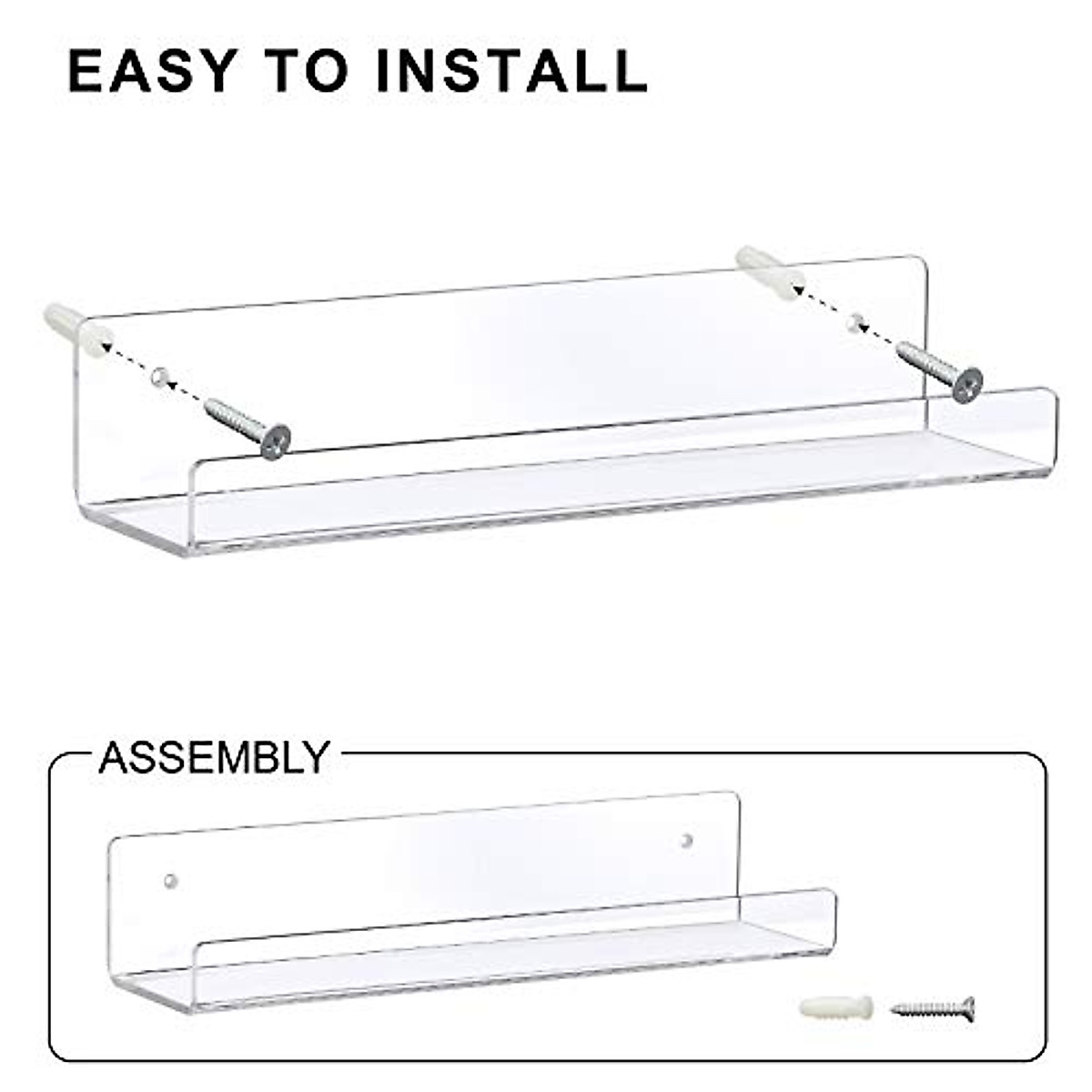 Amazing Abby 4-Pack 15-Inch Acrylic Transparent Floating Wall Shelf, Invisible Wall-Mounted Shelf Display, 15" W x 4" D (Mounting Hardware Included)