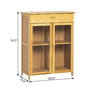 MoNiBloom 4 Tier Bamboo Sideboard Cupboard Kitchen Floor Standing Storage Cabinet with Visible Doors and a Drawer for Toaster Coffee Pot Small Appliances, Natural