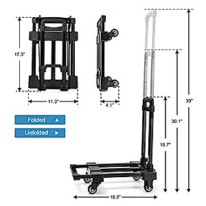CrazyAnt Foldable Hand Truck, 220lbs Compact Heavy Duty Portable Dolly with Extendable Platform, Dolly Cart with 4 Wheels for Luggage Outdoor Moving Travel Auto