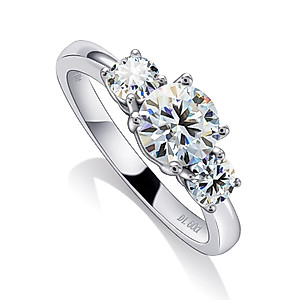 Ladylike Moissanite Engagement Rings for Women 18K White Gold Plated Sterling Silver Round Cut 3-Stone Ring 1.6 Carats D Color VVS1 Moissanite Rings Anniversary Wedding Ring Promise Ring for Her (7)