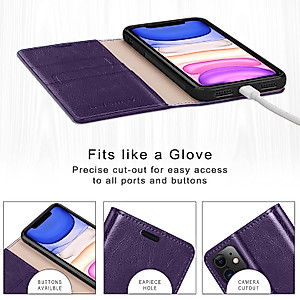 Belemay iPhone 11 Wallet Case, iPhone 11 Case, [Genuine Cowhide Leather] Flip Cover [RFID Blocking] Card Holder [Soft TPU Shell] Book Folio Folding Case, Kickstand Function (2019 6.1 inch) Purple