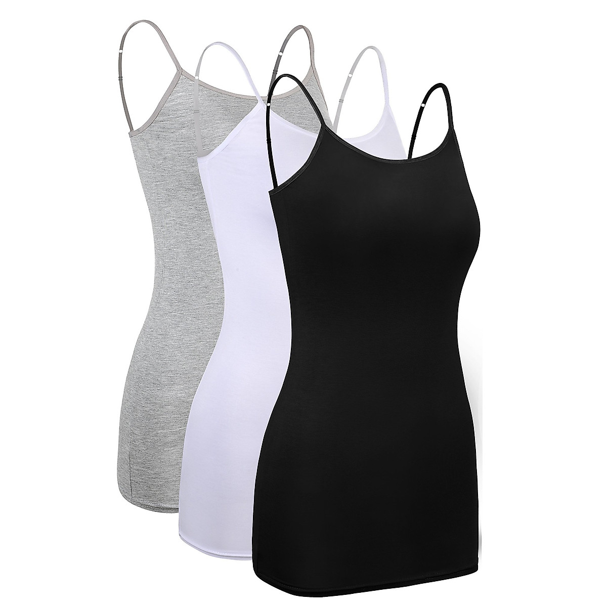 WILLBOND 3 Pieces Women Basic Long Tanks Adjustable Spaghetti Strap Camisole Top (,)