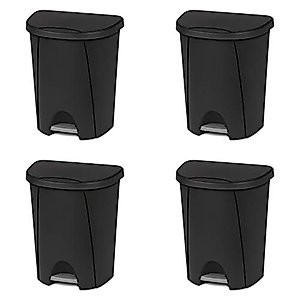 Sterilite 10949004 6.6 Gallon/25 Liter StepOn Wastebasket, Black, 4-Pack