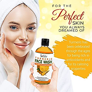 Herblov Turmeric Face Wash, 4oz Turmeric Clear Skin Liquid Soap – 100% Natural Anti Aging Exfoliating Turmeric Facial Cleanser for Spots, Clearing Acne Scars, Age Spots, Sun Damage, Discoloration – Turmeric Soap Skin Detox Made in USA
