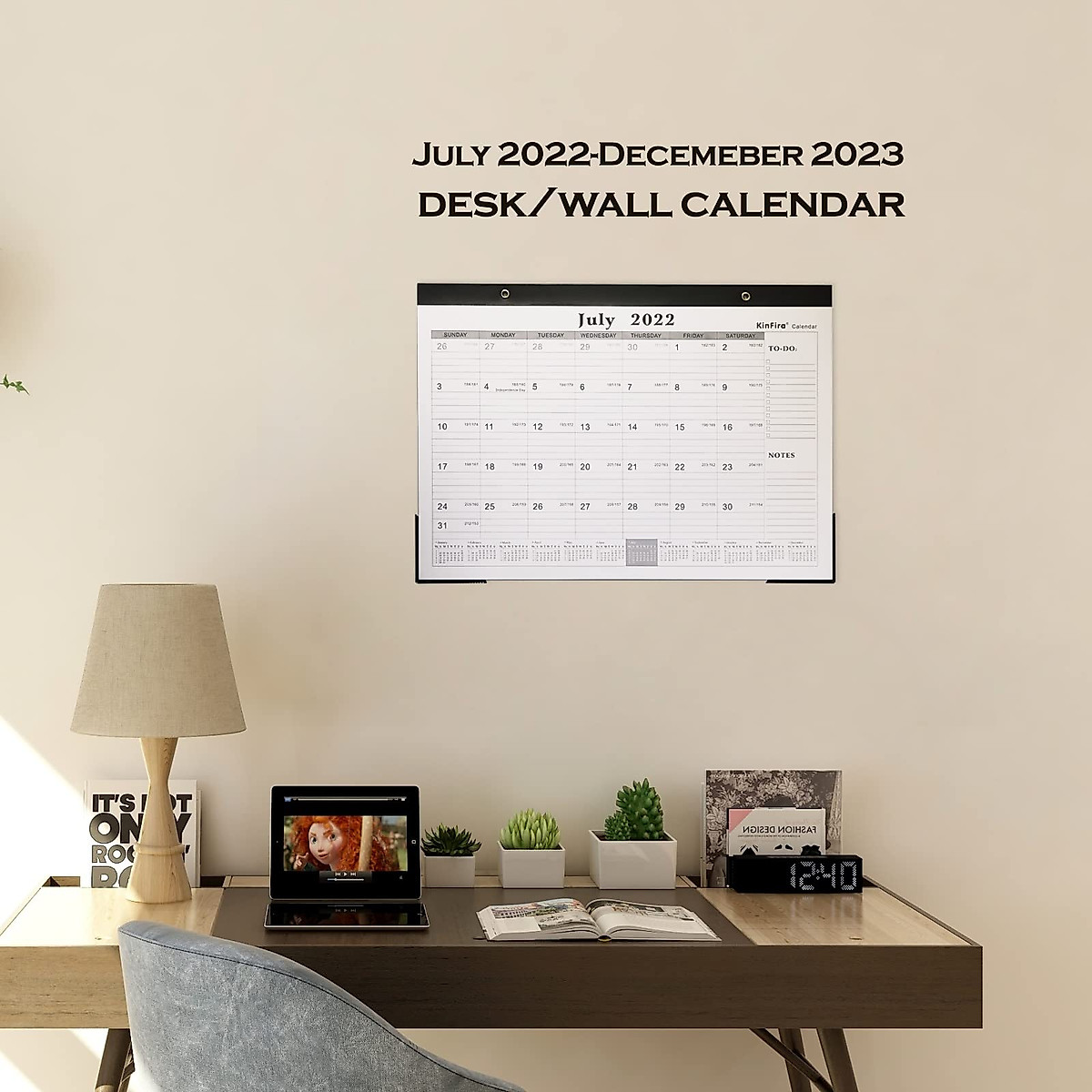 Kinfira Desk Calendar 2023 17" x 12" - Sturdy Desktop Calendars Runs until December 2023 Thick Desk / Wall Calendar with Plenty Writing Space